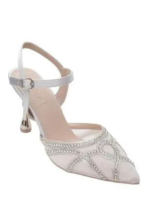 PROLOGUE SHOES Embellished Pointed Toe Pumps - Silver Satin