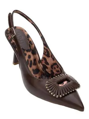 PROLOGUE SHOES Spera Buckled Pointed Toe Pump Brown Pattern