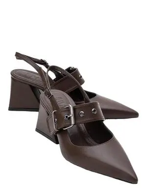 PROLOGUE SHOES Nepido Pointed Toe Block Heel Pumps - Brown