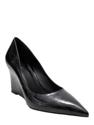 PROLOGUE SHOES Puera Pointed Toe Wedge Pump - Black Printed