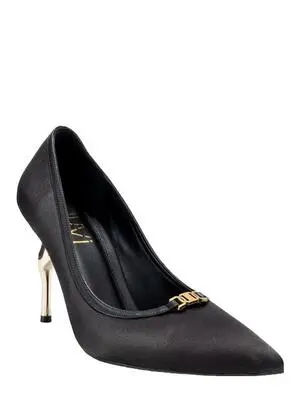 PROLOGUE SHOES Milos Buckle Pointed Toe Pump - Black Satin
