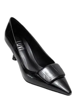 PROLOGUE SHOES Marcia Buckle Pointed Toe Pumps - Black Printed