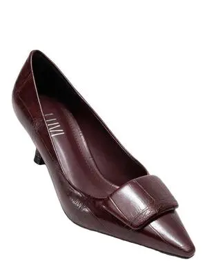 PROLOGUE SHOES Marcia Buckle Pointed Toe Pumps - Burgundy Printed