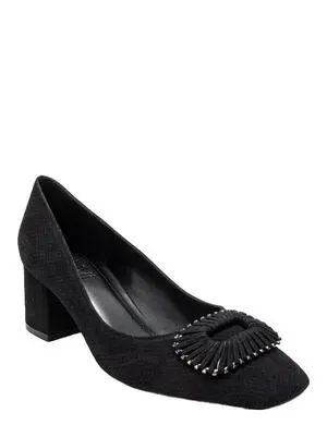 PROLOGUE SHOES Velora Buckle Square Toe Block Heel Pumps - Black Pattern