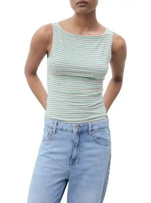Mango Stripe Boat Neck Tank Top - Green