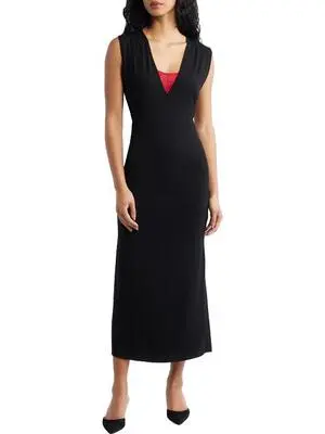 ARTLESS FOREVER Tate Plunge Neck Midi Dress - Black