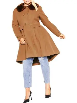 City Chic Faux Fur Collar Coat - Sand
