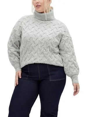 City Chic Kaliyah Turtleneck Cable Knit Sweater - Grey