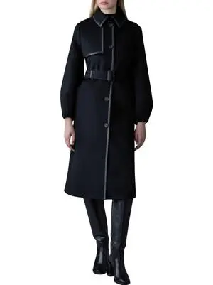 Mackage Zeva Belted Balloon Sleeve Wool-blend Trench Coat - Black