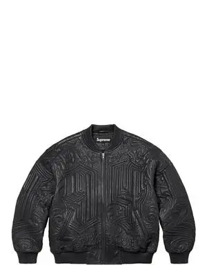 Supreme Embroidered Leather Jacket - Black
