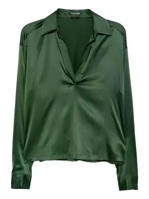 TOM FORD Logo-embroidered Satin Tunic - Green