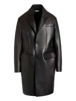 Bally Buttoned Lambskin Leather Overcoat - Black