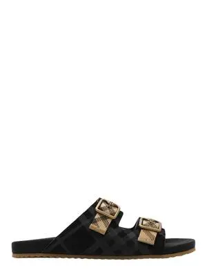 Burberry Check Suede Urchin Sandals - Black