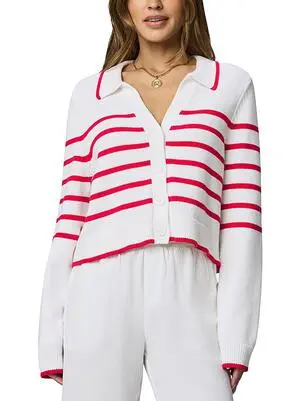Splendid Nicolette Striped Polo Sweater - White/rouge