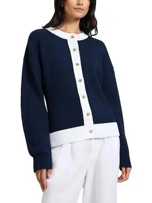 Onia Cotton Fitted Cardigan - Noir Navy/white
