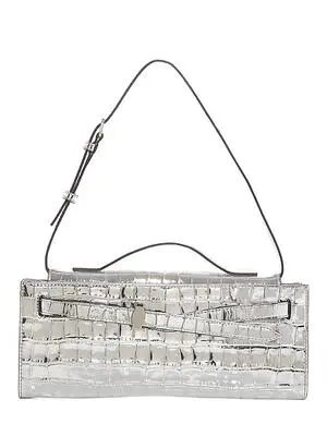 Veronica Beard Dash Croc-Embossed Leather Clutch Silver