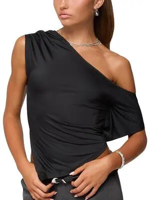 EDIKTED Asymmetric Off Shoulder Top - Black