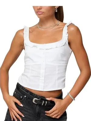 EDIKTED Noga Ruffle Woven Button-up Top - White
