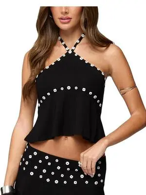 EDIKTED Kayce Button Halter Top - Black