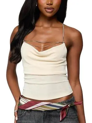 EDIKTED Khloey Chain Cowl Neck Top - Champagne