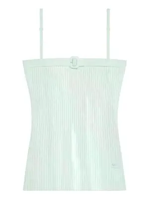 COURREGES Buckle-Detail Ribbed-Knit Top Green