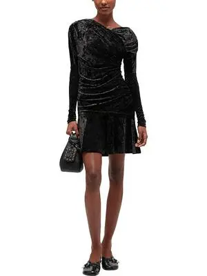 GANNI Velour Crossover Ruched Mini Dress - Black