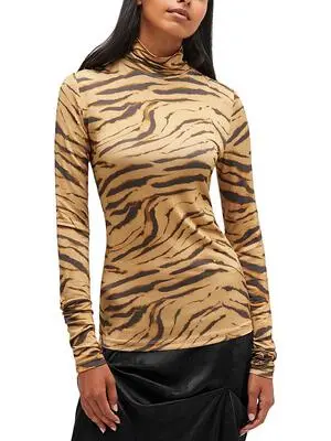 GANNI Printed Shiny Top - Khaki