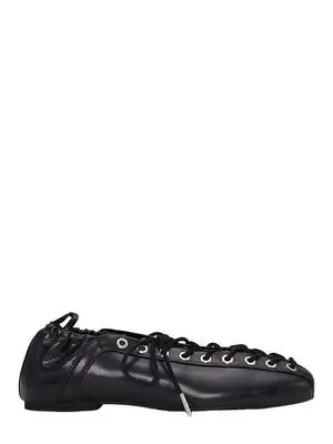 GANNI Eyelets Lace Up Ballet Flats - Black