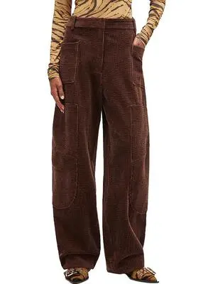 GANNI Seersucker Corduroy Wide Leg Trousers - Chicory Coffee