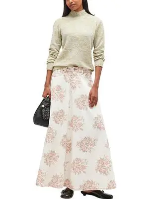 GANNI Floral Denim Maxi Skirt - Egret