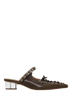 GANNI Eyelets Lace-up Mules - Dark Olive