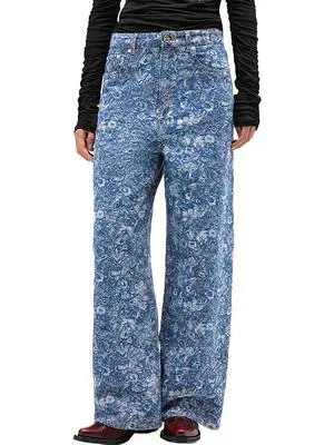 GANNI Tapestry Baggy Jeans - Mid Blue Stone