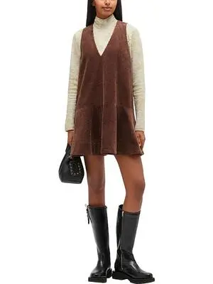 GANNI Seersucker Corduroy V-neck Mini Dress - Chicory Coffee