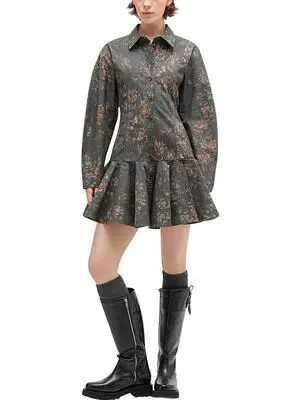 GANNI Floral Print Shirt Dress - Phantom