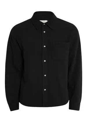 FRAME Cotton Waffle Texture Button-down Shirt - Black