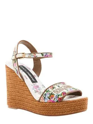 Dolce & Gabbana Espadrille Wedge Sandals - White Multi