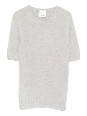 ALLUDE Short-sleeve Crewneck Sweater - Grey
