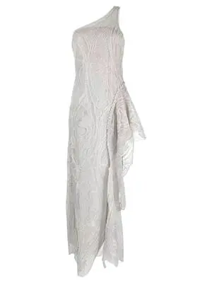 Simkhai Embroidered One-shoulder Gown - Silver
