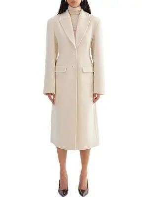 LAMARQUE Wool Peak Lapel Single-breasted Coat - Whisper White