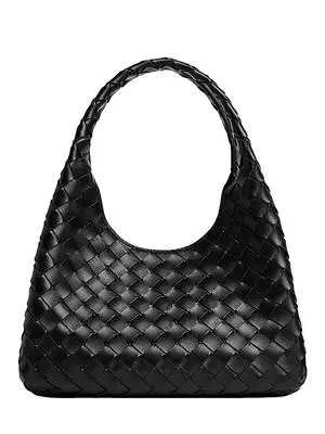 Bottega Veneta Campana Small Intrecciato Leather Shoulder Bag Black/muse Brass