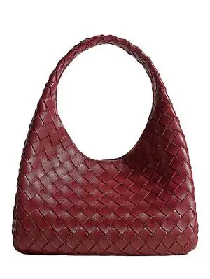 Bottega Veneta Campana Small Intrecciato Leather Shoulder Bag Lava Red