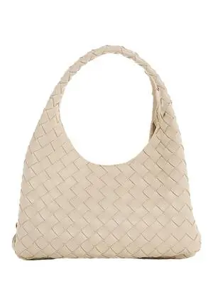 Bottega Veneta Campana Small Intrecciato Leather Shoulder Bag Sea Salt/muse Brass