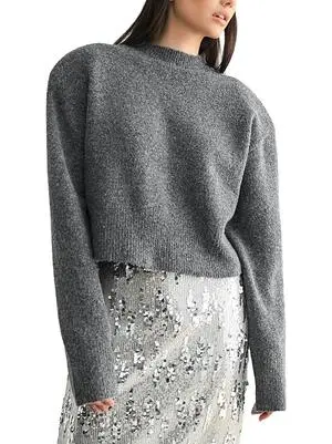 LUVEE Mable Cropped Crewneck Sweater - Charcoal
