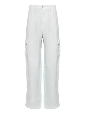 120% Lino Linen Cargo Trousers - Blue