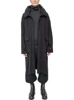 THE VIRIDI-ANNE Hooded Button-up Parka - Black
