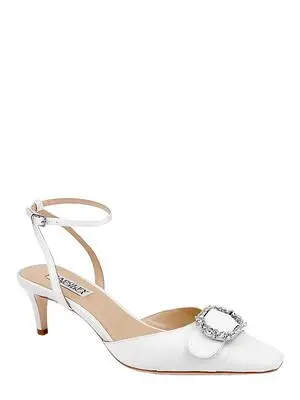 Badgley Mischka Odesza Leather Pumps White Crepe