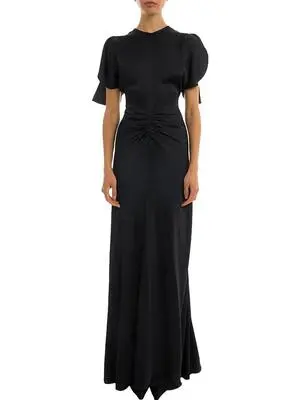 Victoria Beckham Gathered Waist Floor Length Dress - Navy