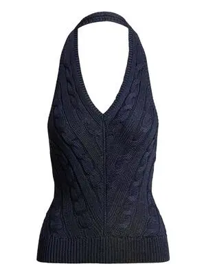 Ralph Lauren Cable-Knit Halterneck Top Blue