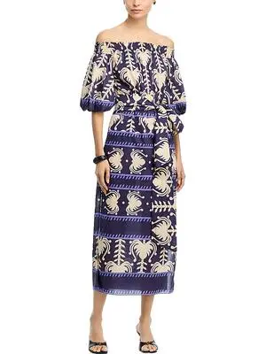 Johanna Ortiz Harbor Midi Dress - Navy/ecru