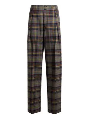 Etro Wool-blend Wide-leg Pants - Plaid
